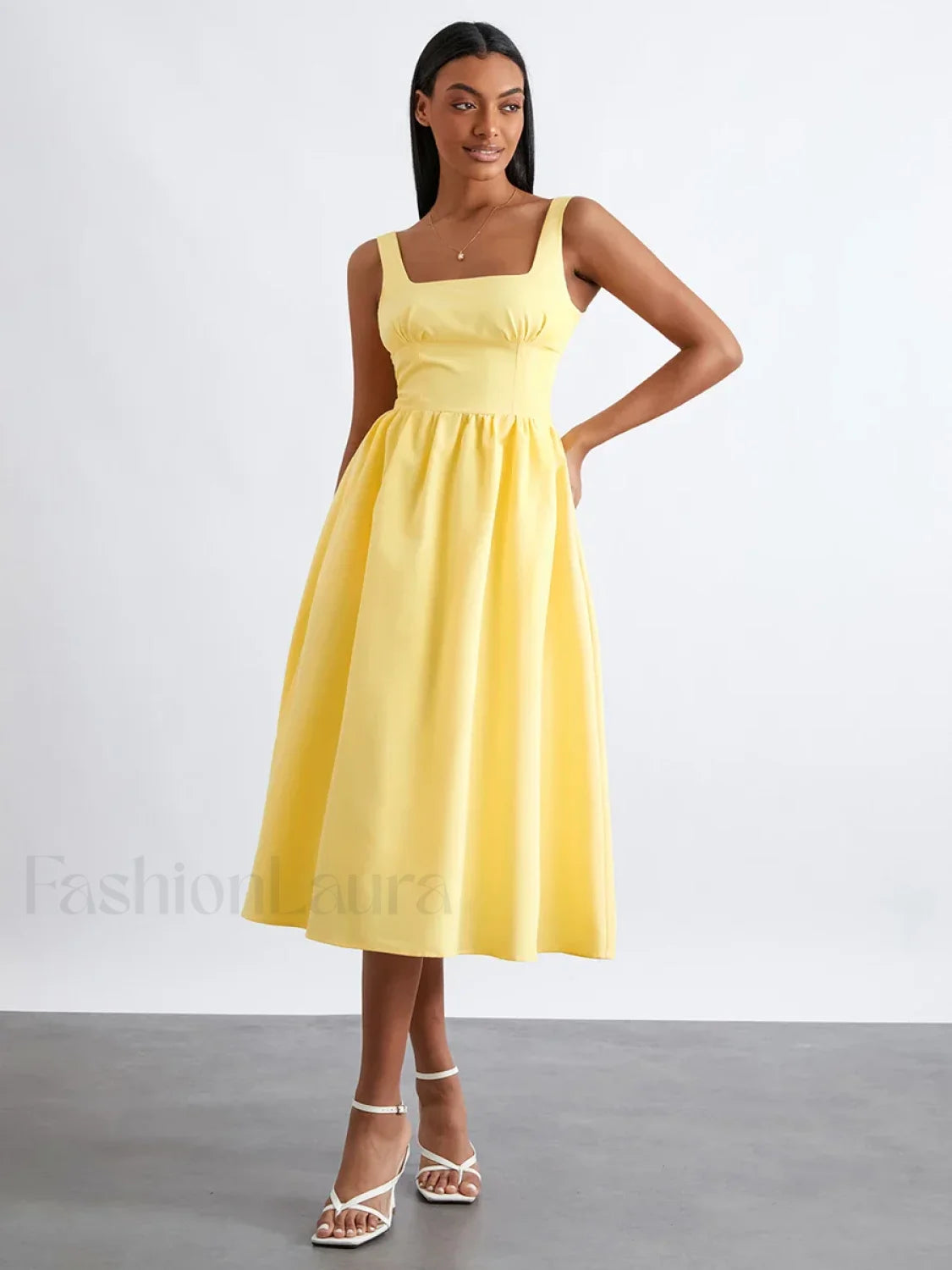 Solid Cami High-Waist Midi Dress – FashionLaura